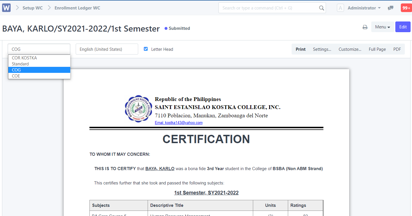How to Generate COG (Certificate of Grades)