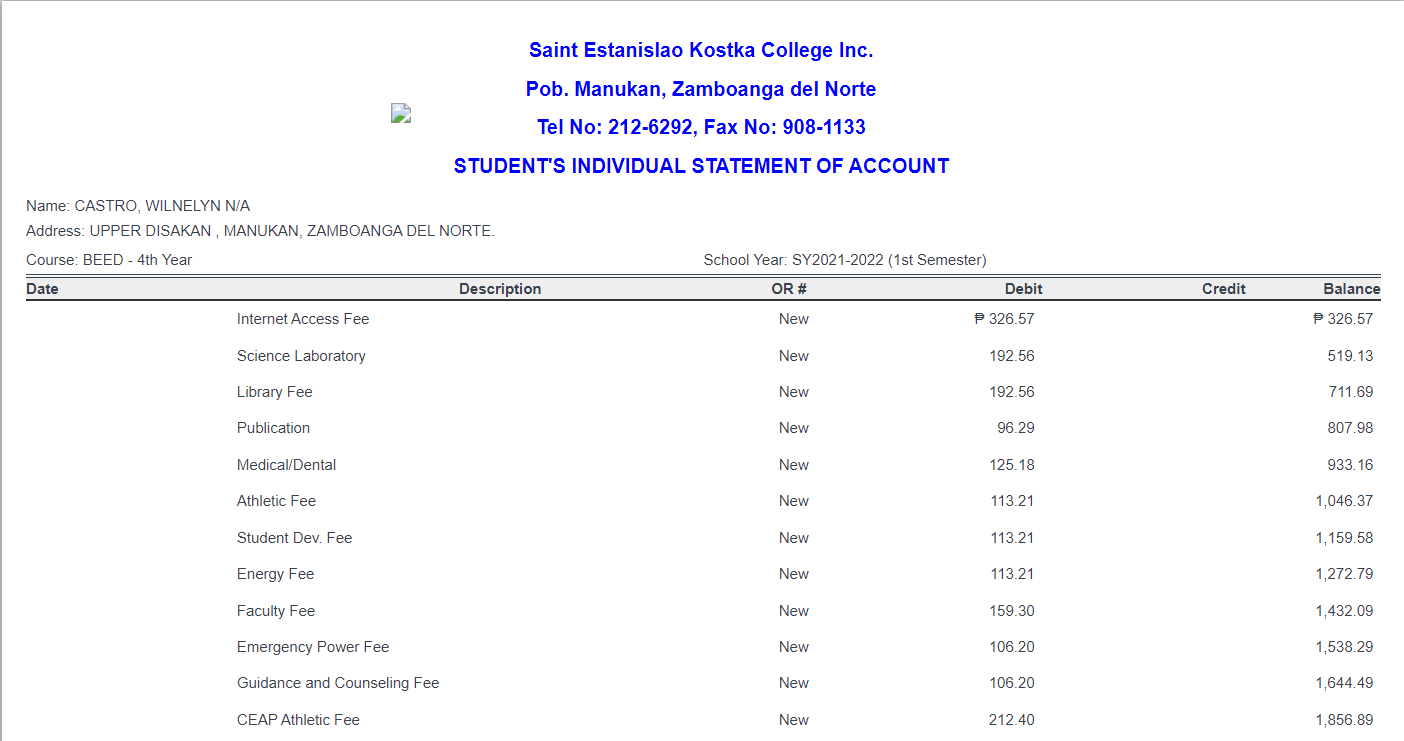 How to Print SOA ( Statement of Account ) College/BED